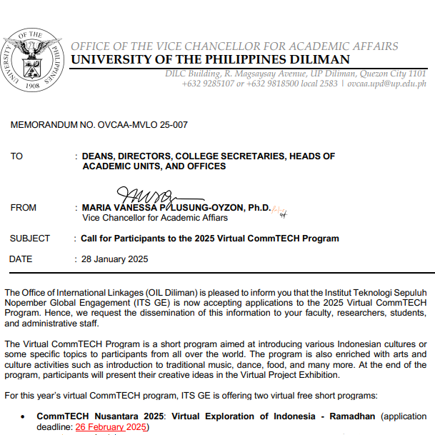 Memorandum No. OVCAA-MVLO 25-007: Call for Participants to the 2025 ...