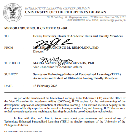 Memorandum No. ILCD MFMR 25 – 001: Survey on Technology-Enhanced ...