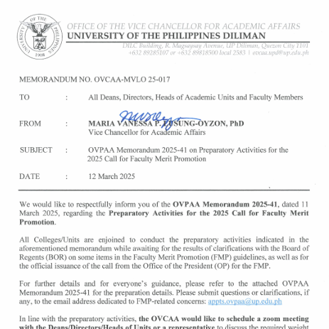 Memorandum No. OVCAA-MVLO 25-017: OVPAA Memorandum 2025-41 on ...