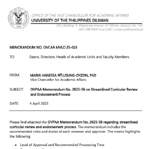 Memorandum No. OVCAA-MVLO 25-023: OVPAA Memorandum No. 2025-58 on ...