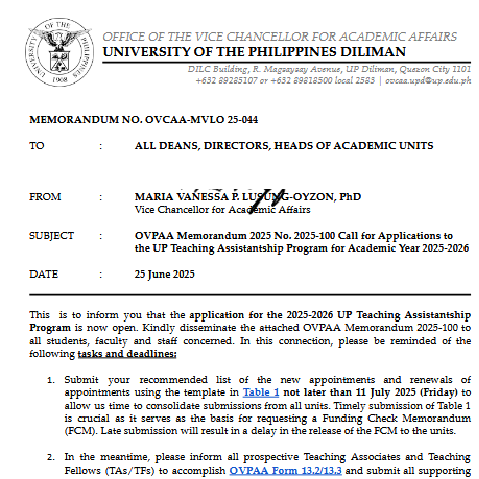 Memorandum No. OVCAA-MVLO 25-044: OVPAA Memorandum 2025 No. 2025-100 ...
