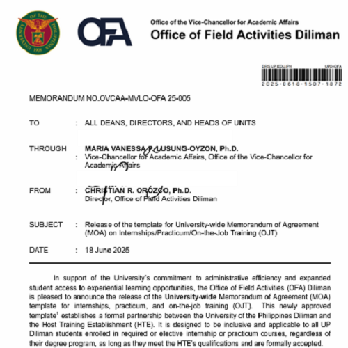 Memorandum No. OVCAA-MVLO-OFA 25-005: Release of the template for ...