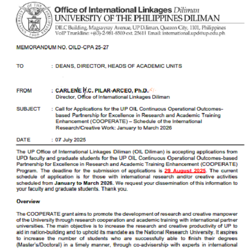 Memorandum No. OILD-CPA 25-27: Call for Applications for the UP OIL ...