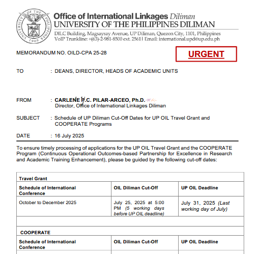 Memorandum No. OILD-CPA 25-28: Schedule of UP Diliman Cut-Off Dates for ...